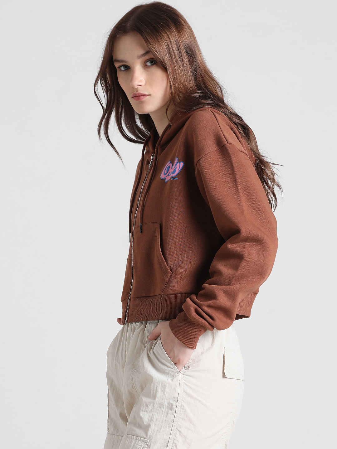 Brown Zip-Up Hooded Sweatshirt Brown Zip-Up Hooded Sweatshirt